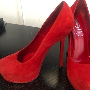 Yves Saint Laurent | Shoes | Ysl Red Suede Pumps | Poshmark